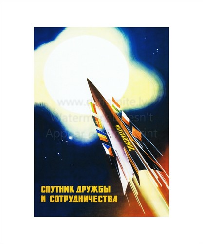 Soviet Russian Space Propaganda Poster Canvas Print SPUTNIK OF PEACE ...