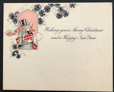 Vtg One Sided Christmas Card Artistic 1920-30s Gentleman In Top Hat ...