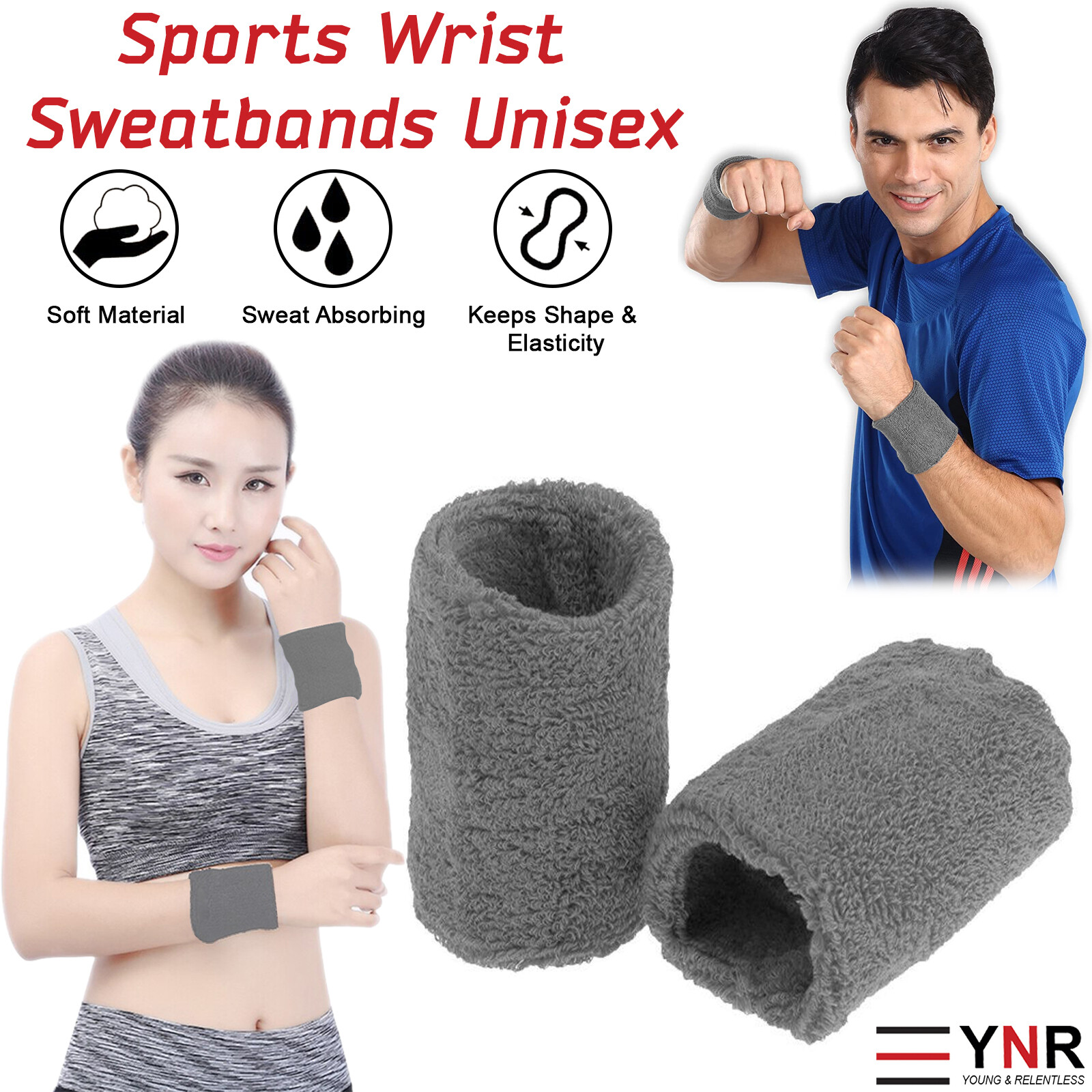 2 x Sports Wrist Sweat Bands Handbands Unisex Fitness Wool Sweatbands ...