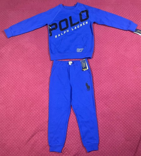 NWT Polo Ralph Lauren Boy Tracksuit 2 Piece Set Blue Sweatshirt ...