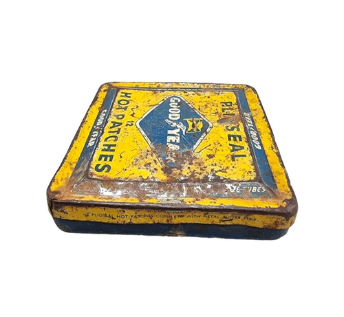 VINTAGE OLD ANTIQUE RARE GOODYEAR TYRE HOT PATCHES LITHO. TIN BOX ...