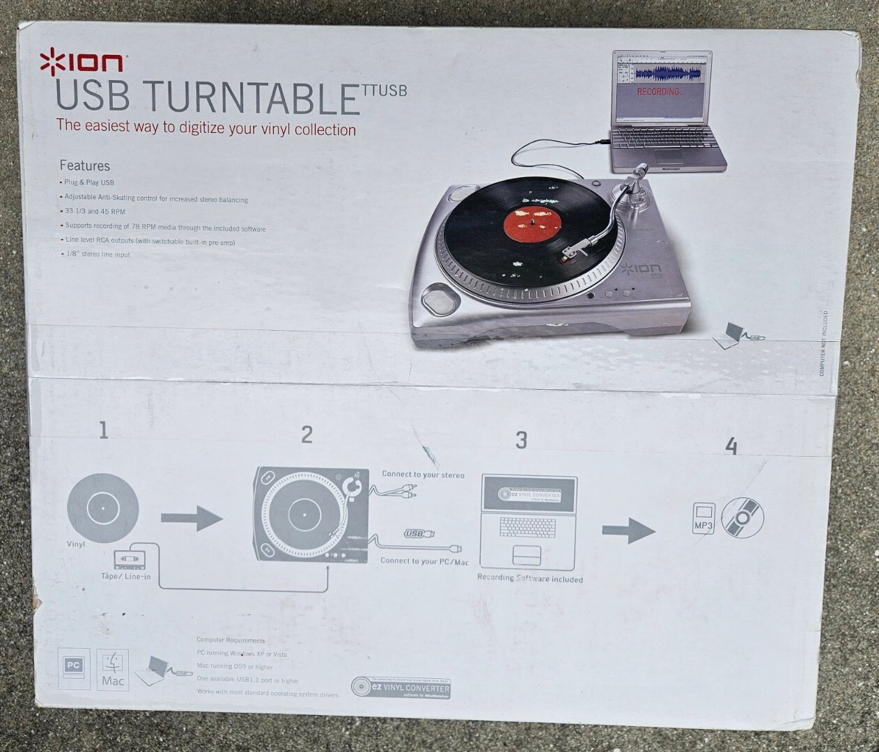 Ion USB Turntable/Vinyl Archiver iTTUSB10 LP to PC to CD Converter ...