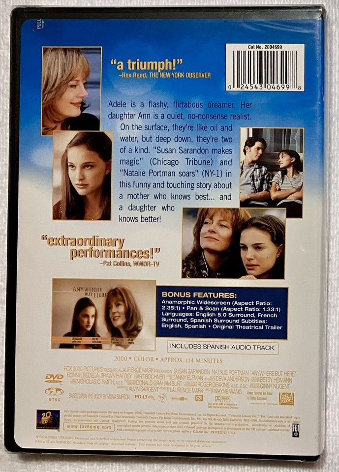 Anywhere But Here (DVD) Natalie Portman, Susan Sarandon, Widescreen ...