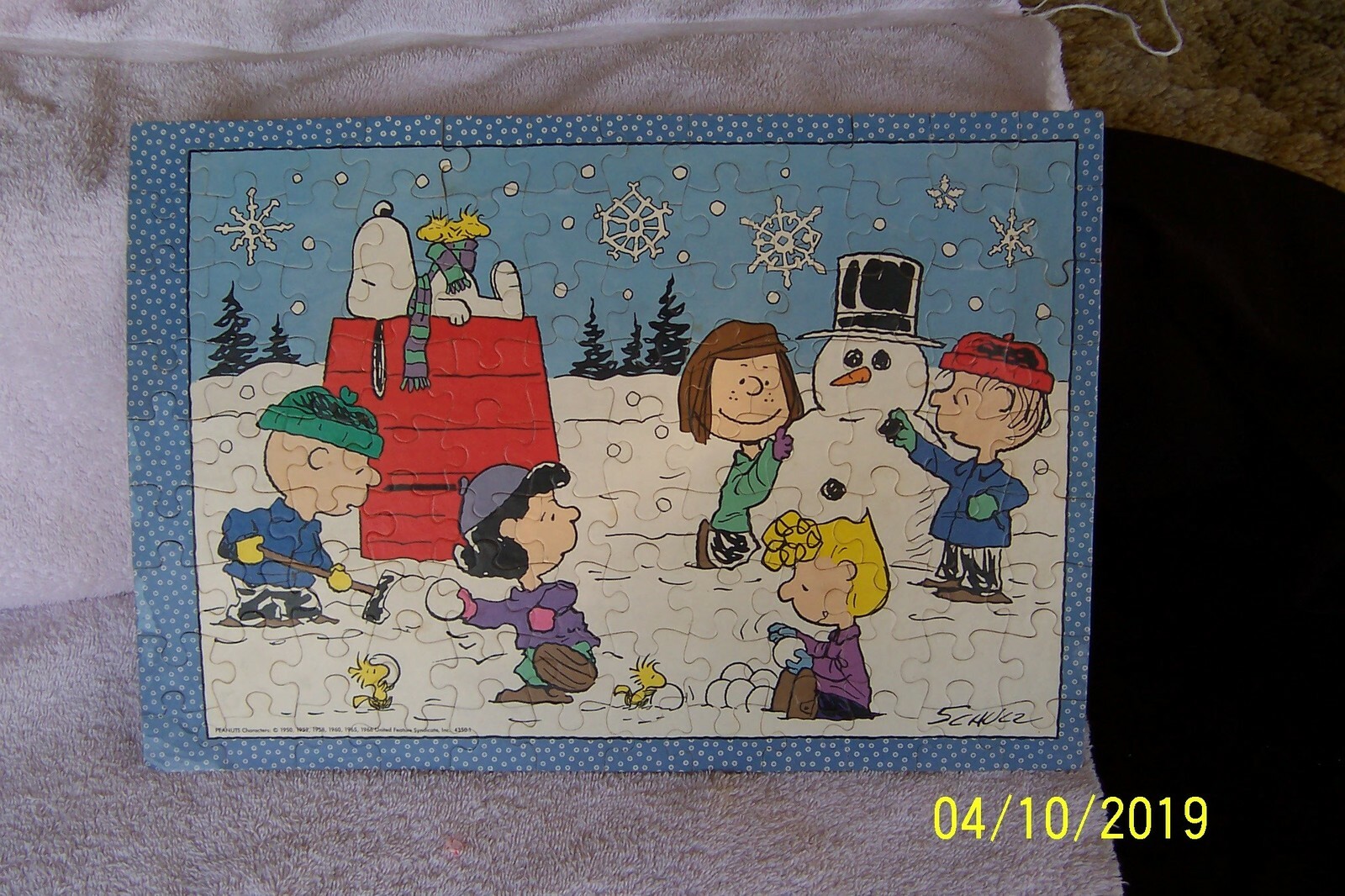 1966 PEANUTS GANG Building SNOWMAN Puzzle ~ COMPLETED & GLUED TOGETHER ...