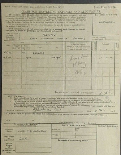 IRAQ 1943 ARMY FORM O 1771 CLAIM FOR TRAVELLING EXPENSES BAGHDAD TROOP ...