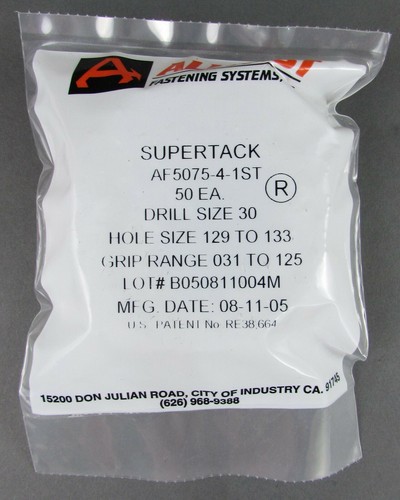 50pcs Allfast AF5075-4-1ST FASTACK Rivets - Drill Sz: 30, Hole Sz: 129 ...