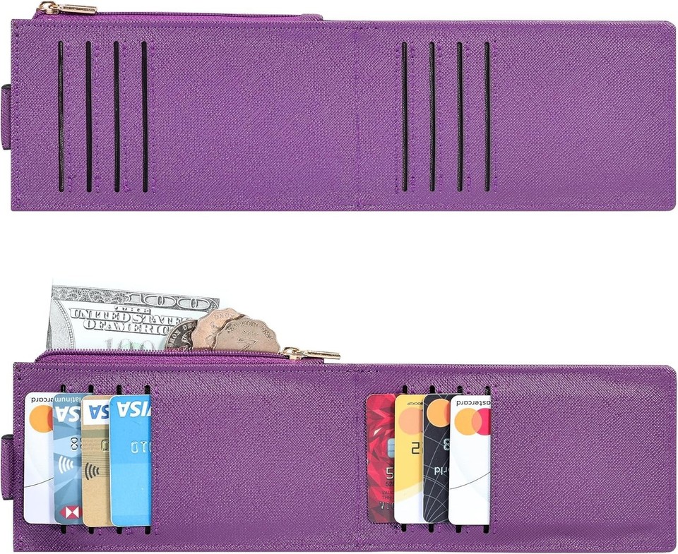 RFID Large Size Bifold purple Wallet With ID Multi Card Slot Double Zip ...