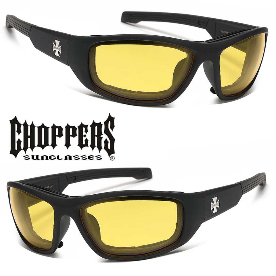Choppers Padded Foam Wind Resistant Sunglasses Motorcycle Riding Night ...