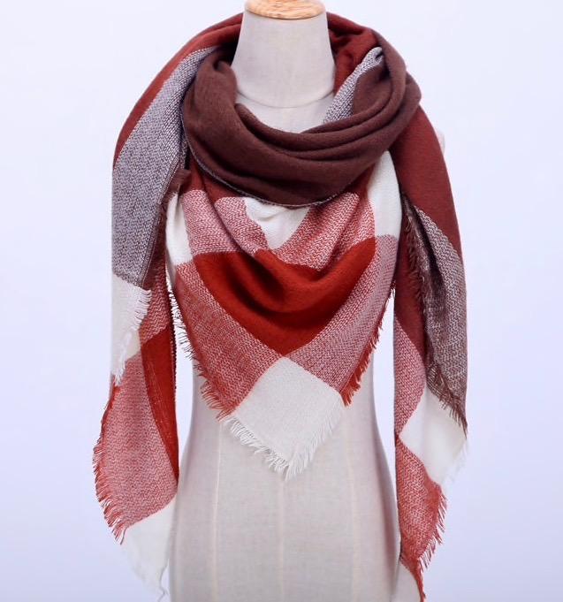 Fall Winter Plaid Acrylic Triangle Scarf - Brown with Ivory | eBay
