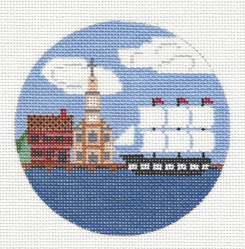BOSTON, MASSACHUSETTS handpainted Needlepoint Canvas 4" Rd. by Painted ...