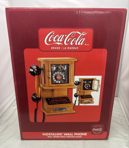 Coca Cola Nostalgic Wall Phone Retro Telephone Wood & Frosted Glass NIB ...