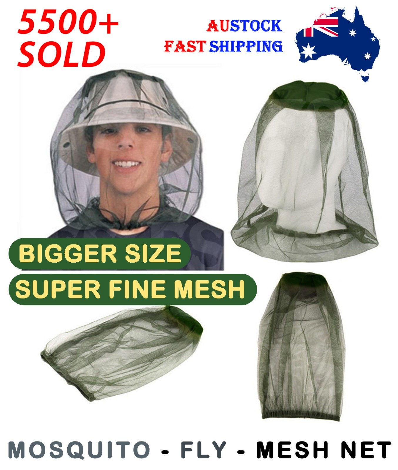 MOSQUITO FLY HEAD NET INSECT MESH HAT BEE BUG MOZZIE PROTECTOR OUTDOOR ...