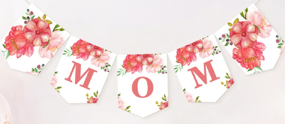 NEW Floral "MOM" Banner Garland 28 inches Mother's Day Birthday Party ...