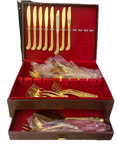 Lifetime Cutlery 44 Pc Lot Gold Carlotta Rose Pattern Stainless ...