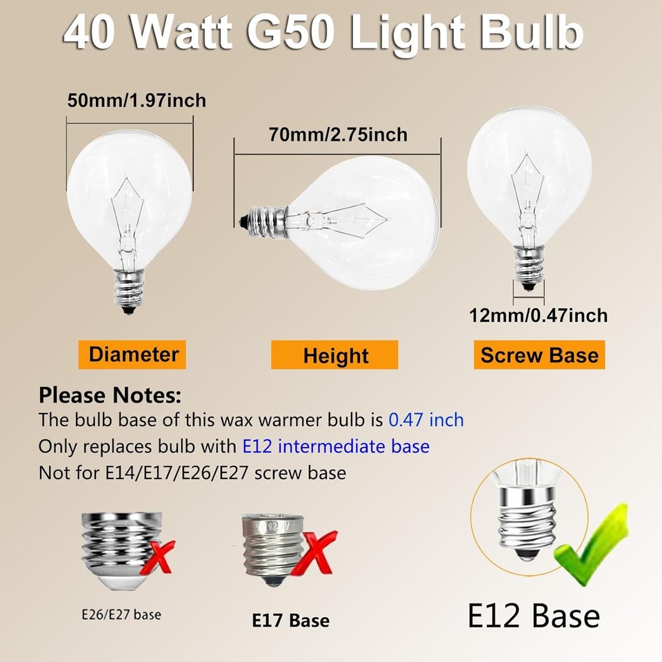40 Watt E12 Candelabra Base Round Bulbs,G50 40 Light Bulb | eBay