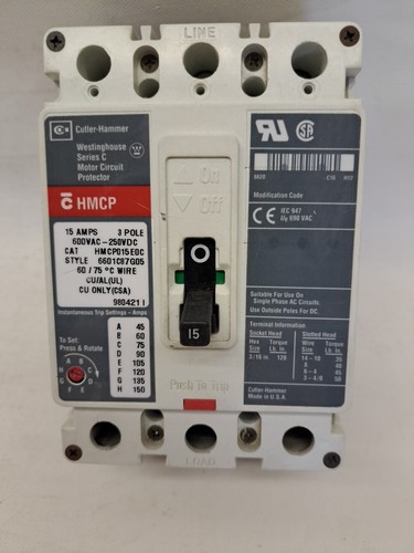 Cutler-Hammer Westinghouse HMCP015E0C Series C Motor Circuit Protector ...