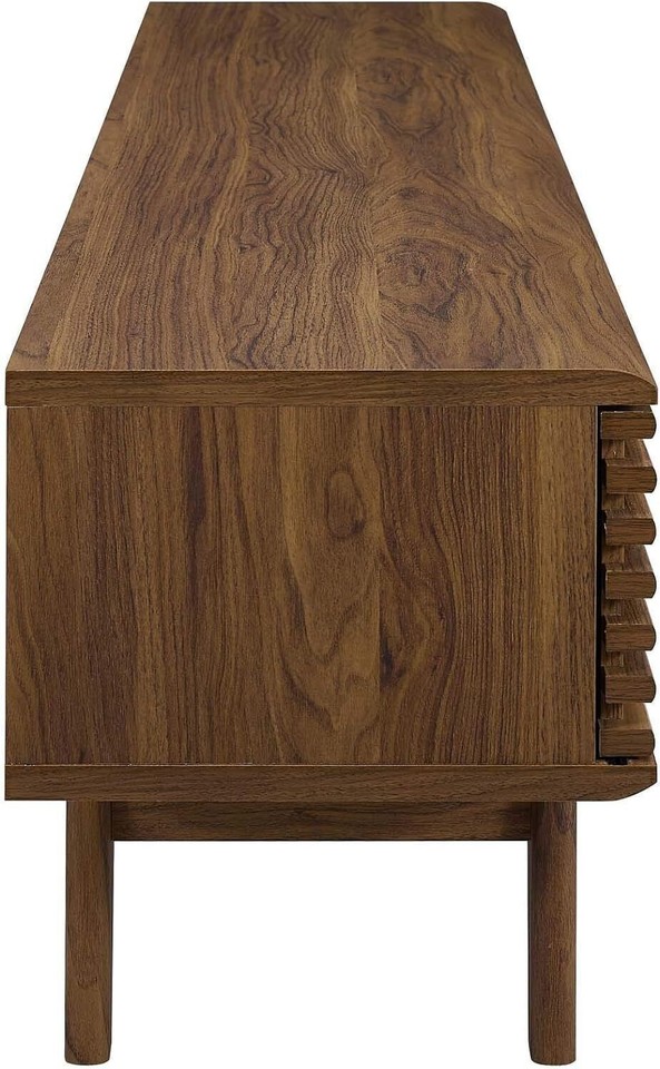 Mid-Century TV Stand 70" Walnut Wood Console Conceal Storage Flat ...