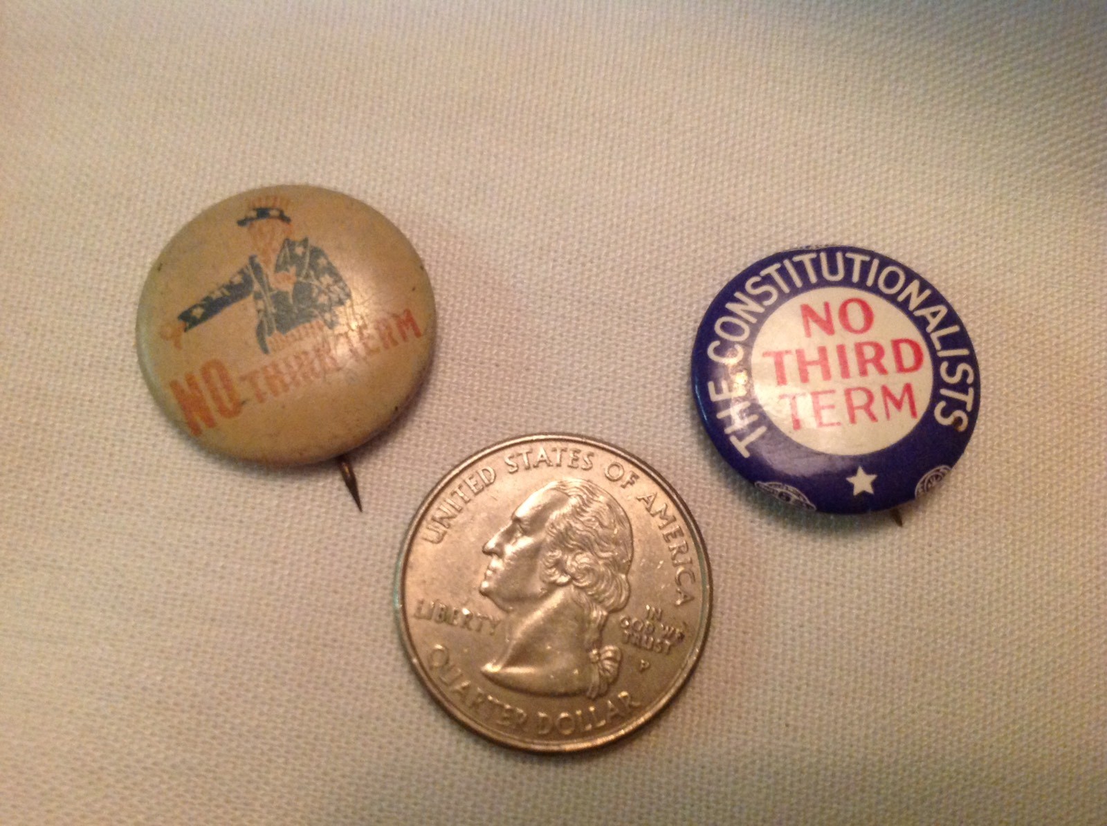 2 Different "No Third Term" Political Pin back Buttons, FDR | eBay