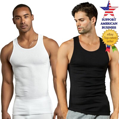 3, 6 Pack Mens 100% Cotton Ribbed A-Shirts Black White Wife Beater Tank ...