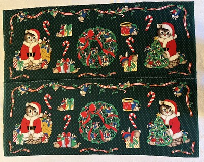 Vintage Christmas Kitty Cat Fabric Panel - Holiday Craft | eBay