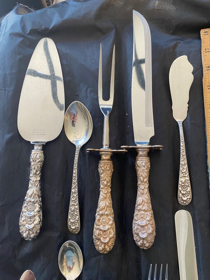 STIEFF FORGET ME NOT STERLING FLATWARE SILVER SET FOR 8 BY 5 WITH 6 ...