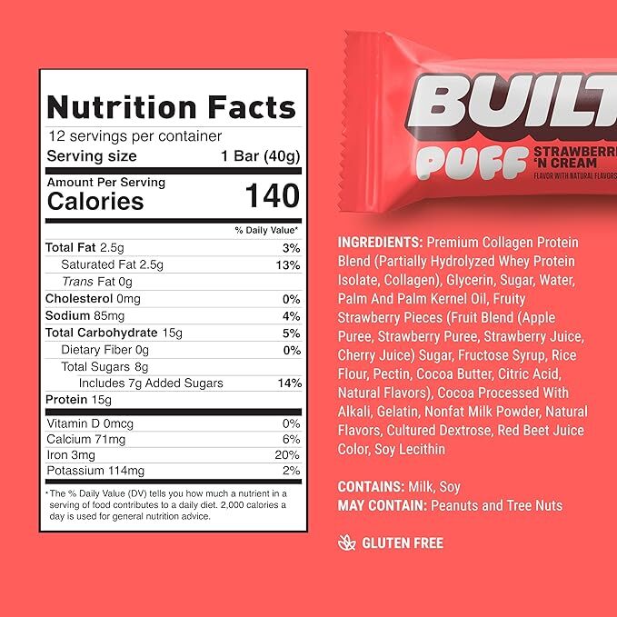 Built Bar, Puff Protein Bars 17g Protein Snacks Strawberries 'N Cream ...