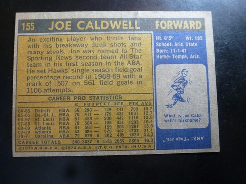 1971-72 Topps - #155 Joe Caldwell for sale online | eBay