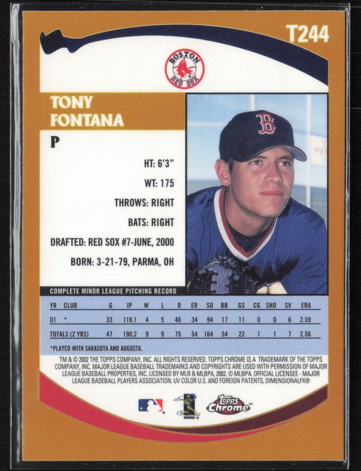 2002 Topps Traded & Rookies #T244 Tony Fontana Rookie Boston Red Sox ...