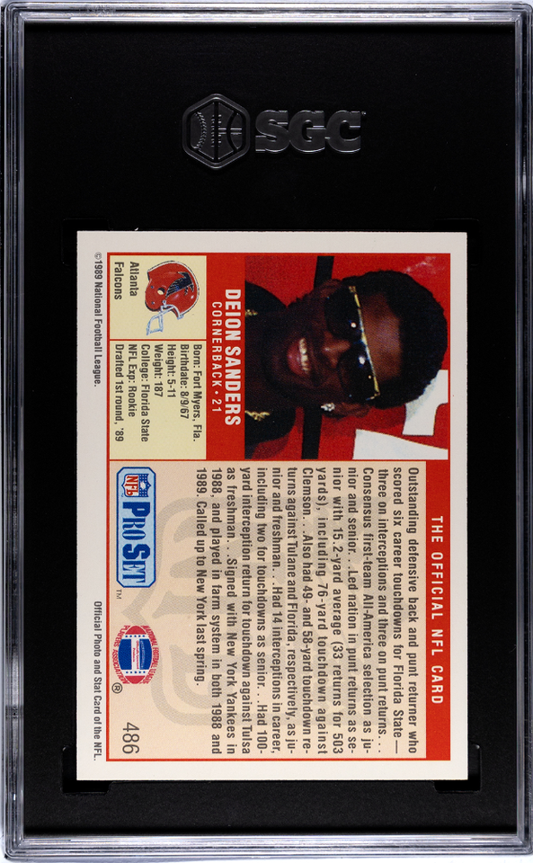 1989 Pro Set #486 Deion Sanders Rookie RC Falcons Cowboys HOF SGC 10 | eBay