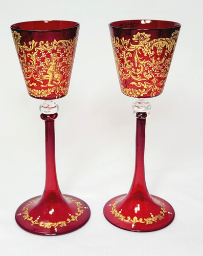 Vintage Ruby Red Gold Gilded Set of 2 Liqueur Glasses / Cordials ...