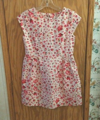 Girls dress Sz L Plus Gap Kids Floral roses pink cotton lined pockets ...
