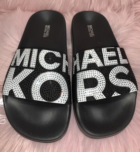 Michael Kors Women's Rhinestone MK Logo Slides Sandals Size 6M New | eBay
