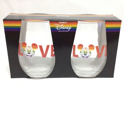 Disney Rainbow Collection Mickey Mouse Pride Tear Drop Glass Set Of 2 ...