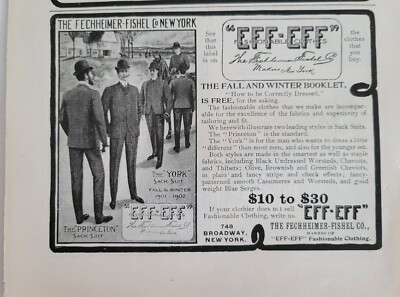 1901 Fechheimer-Fishel Co New York men's Princeton suits clothing ...