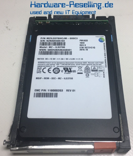 Samsung EMC 3.84TB SAS 2.5" 12G SSD PM1633 118000203 MZILS3T8HCJM-000C3 ...
