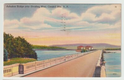 1954 Postmarked Postcard Ashokan Bridge over Dividing Weir Catskill ...