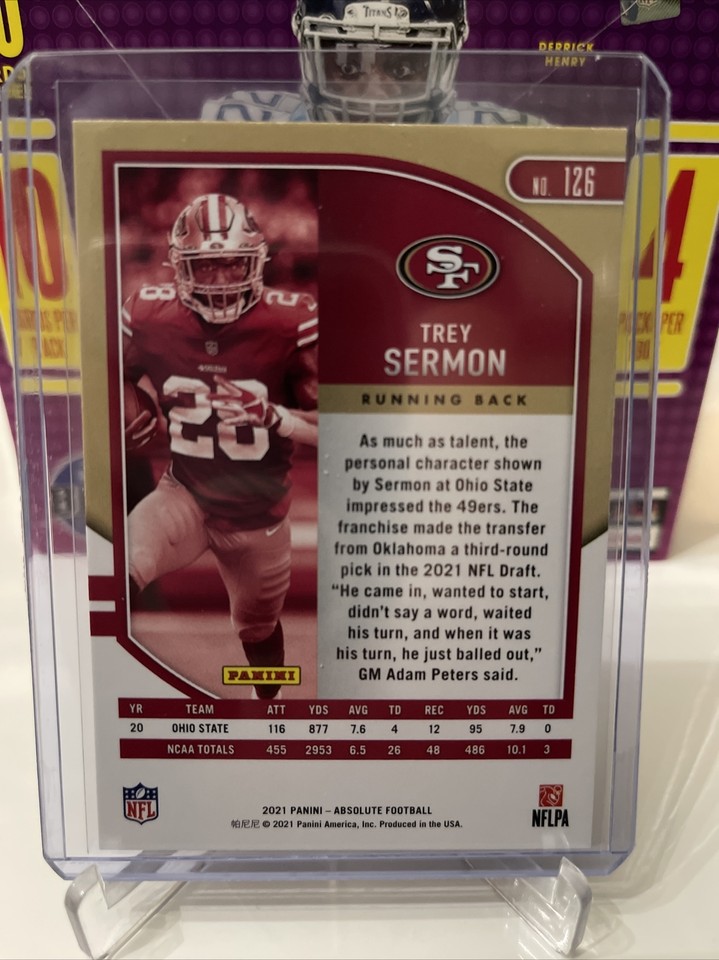 2021 Panini Absolute Trey Sermon Rookie Card RC #126 San Francisco ...