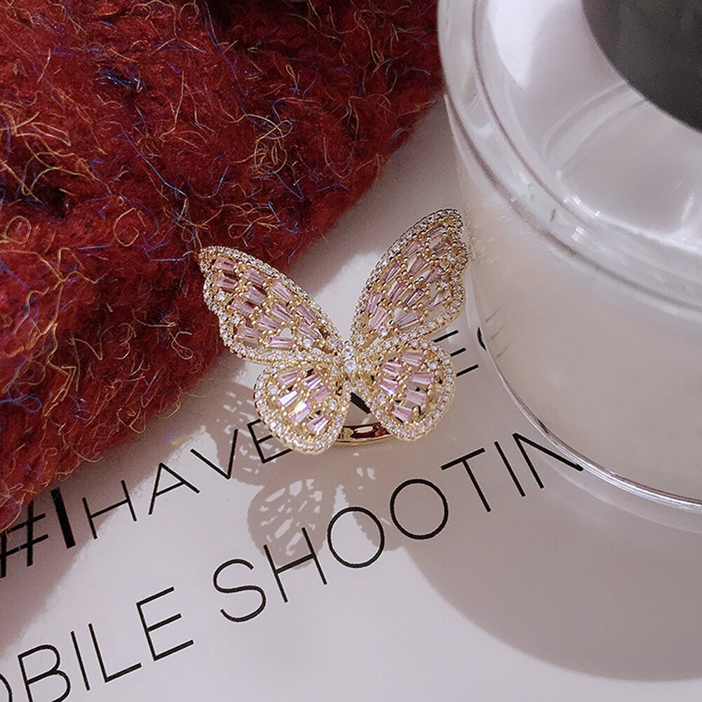 Fashion Hollow Butterfly Zircon Knuckle Ring Women Gem Stone Opening ...