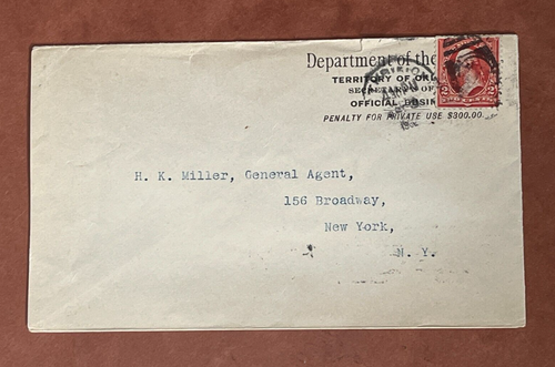 1902 GUTHRIE OKLAHOMA TERRITORY OFFICIAL PENALTY COVER 2c STAMP ! NY ...