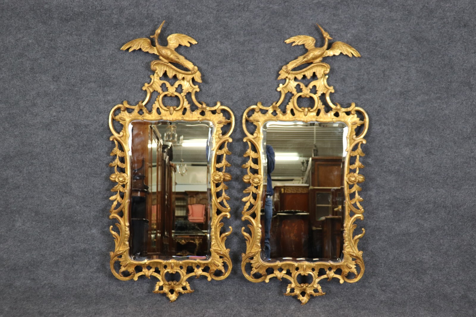 Superb Pair Of Gilded Carver's Guild Phoenix Birds Left and Right Pair ...