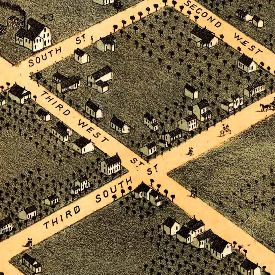 Salt Lake City Utah c. 1870 Birds Eye Map | Vintage Wall Decor | 24 x ...