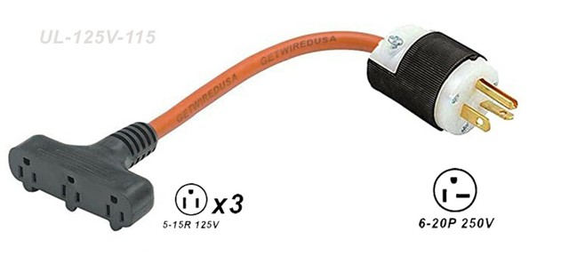 220/250V TO 3 110/1125V 3-Way Splitter Y Adapter 6-20P to 5-15R ...