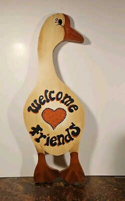 Folk Art Wooden Tole Painted "Welcome" Goose, Handpainted | eBay