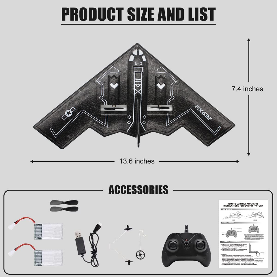 Fisca RC Airplane Remote Control B-2 Spirit Stealth Bomber Plane, 2 ...