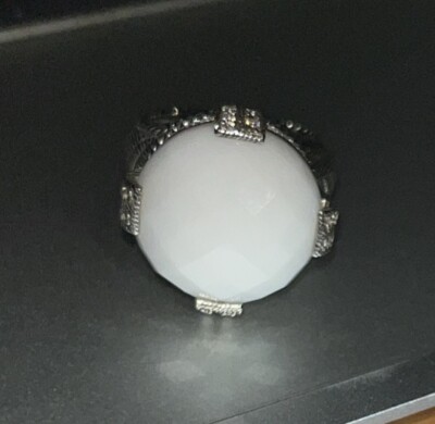 Judith Ripka Sterling Silver Round White Quartz Agate Clear CZ Ring ...