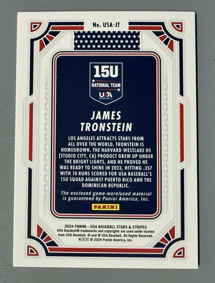 2024 Panini Stars and Stripes James Tronstein Patch USA Materials #USA ...