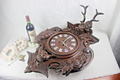 Huge German Black forest oak wood carved hunting trophy Deer dog head ...