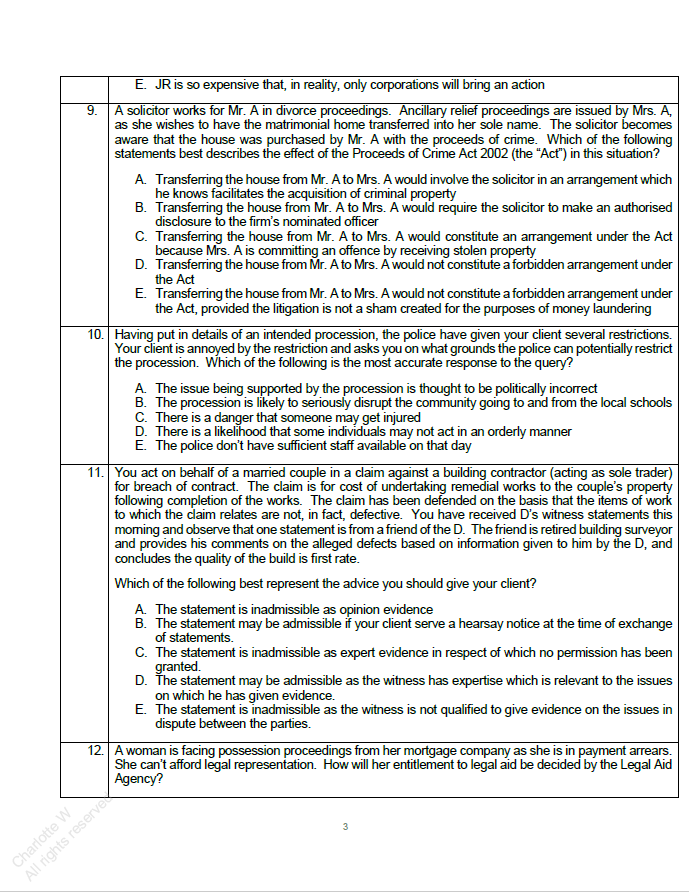 Kaplan Solicitors Qualifying Exam (SQE) SQE1 Mocks - 6 sets of Q&A (Aug ...