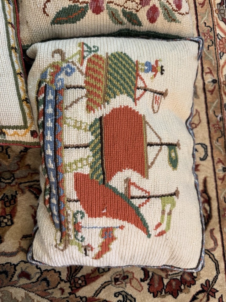 Lot of 3 Needlepoint Pillows Vintage Made In Athens Greece Hand ...