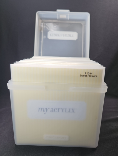LOT #7 - CTMH Storage Box 7 x7"x7" With 15 Pictured Used & Unused Stamp ...